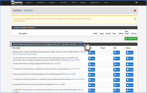 Using pfSense Software System Patches